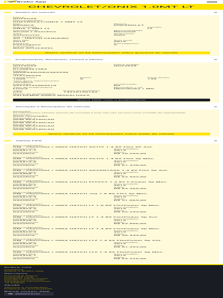 Brabo APP - Consulta Dados Veiculares | PDF | Chevrolet | Indústrias