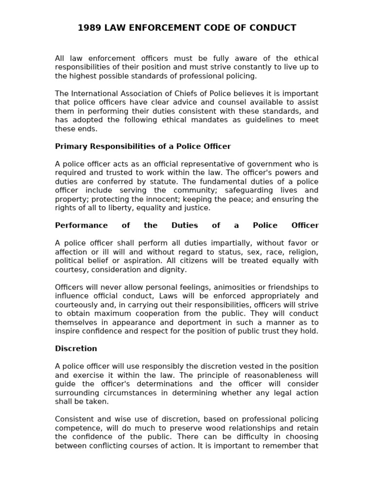Ip11-7.0 Law Enforcement Code of Conduct | PDF | Police | Police Officer