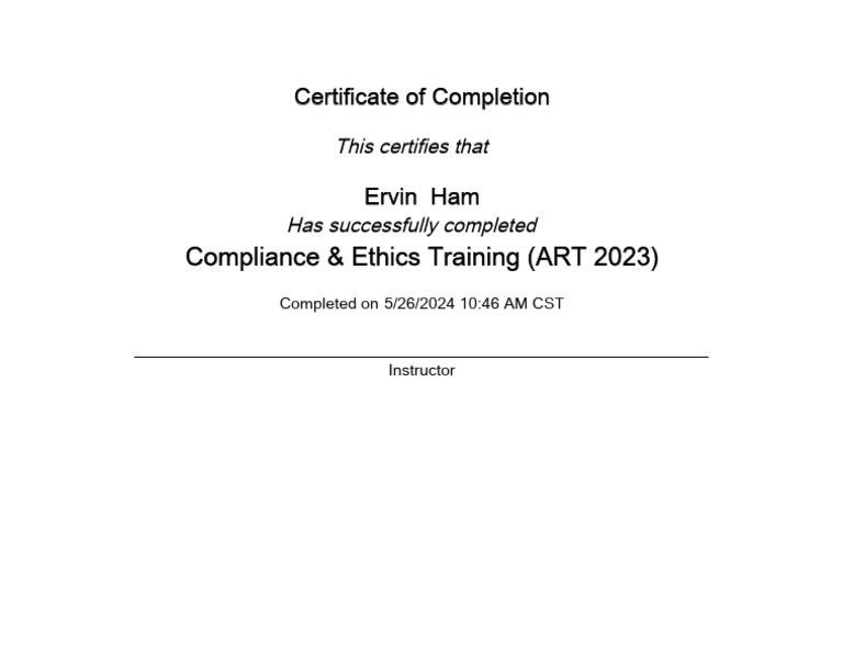 UTSW Ethics Training Completion | PDF