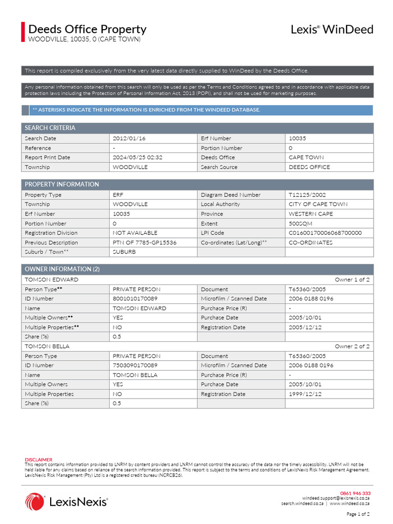 Woodville Property Deeds Report | PDF | Computing | Information Science