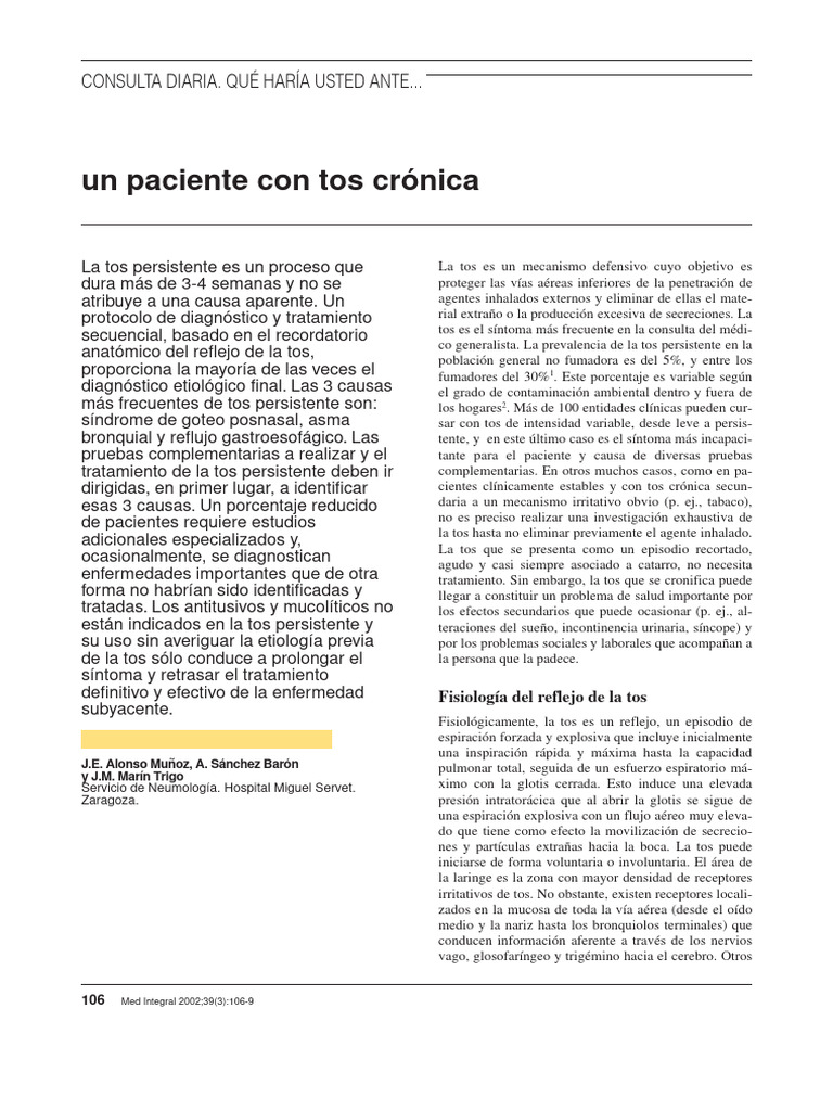 Un Paciente Con Tos Crónica: Consulta Diaria. Qué Haría Usted Ante ...