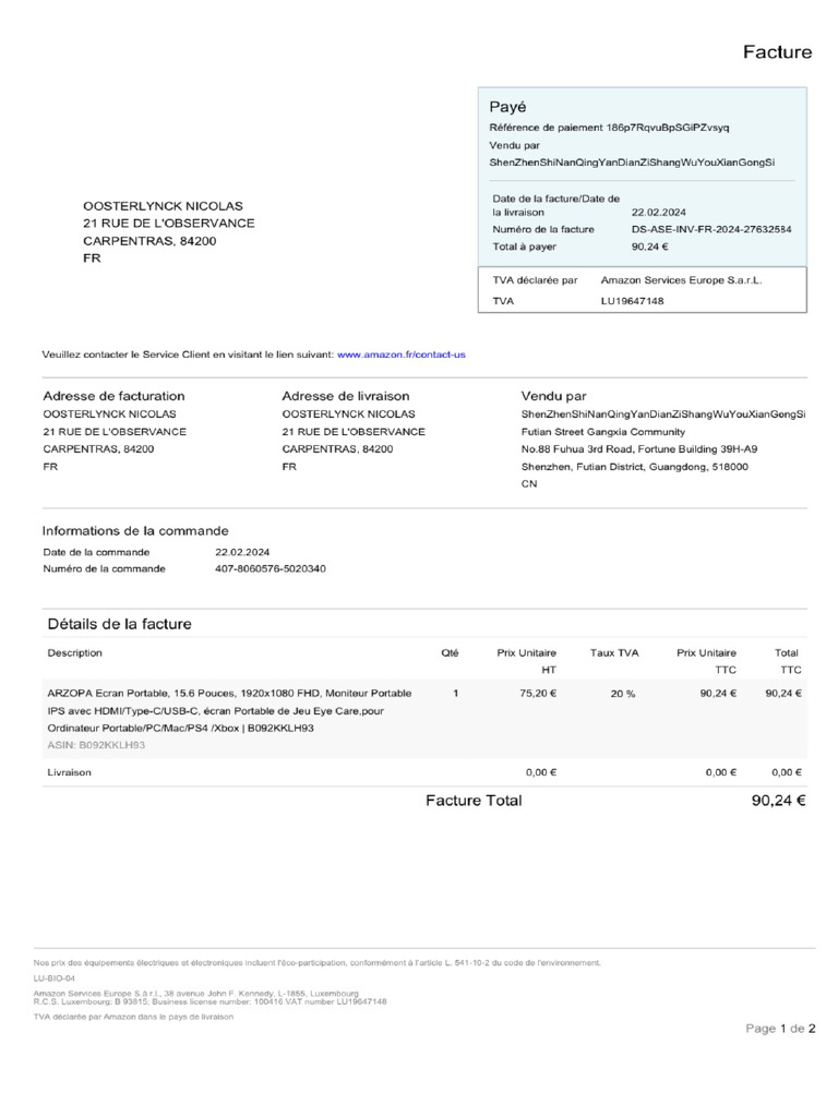 Facture Écran PC | PDF