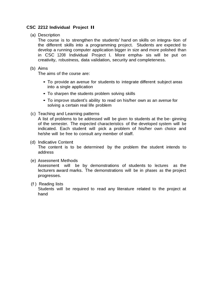 CSC 2212 Individual Project II | PDF