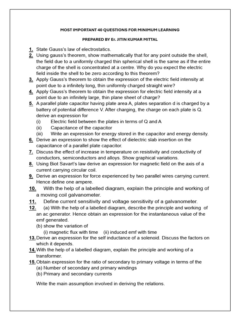 Essential 40 Physics Questions for Learning | PDF | P–N Junction ...
