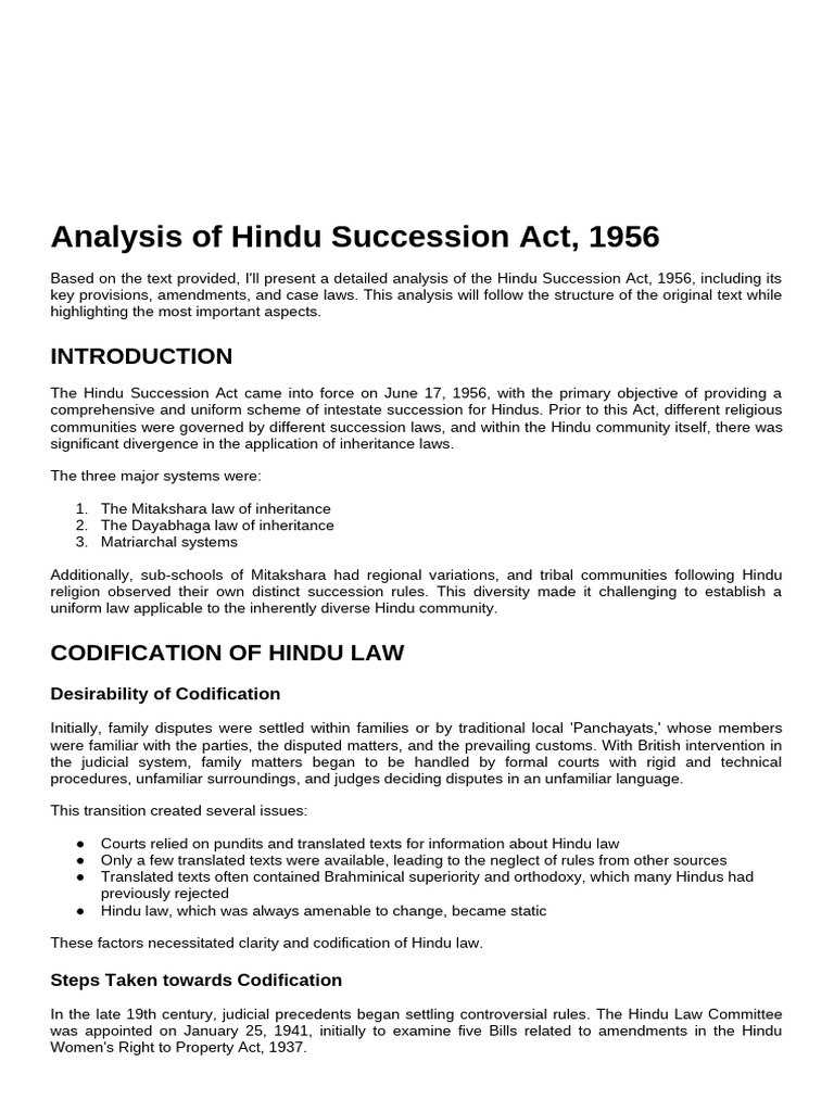 Key Features of Hindu Succession Act | PDF | Inheritance | Intestacy