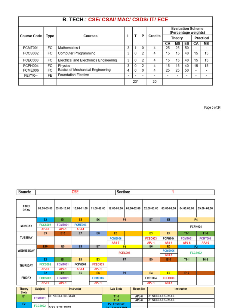 First Year Timetable | PDF