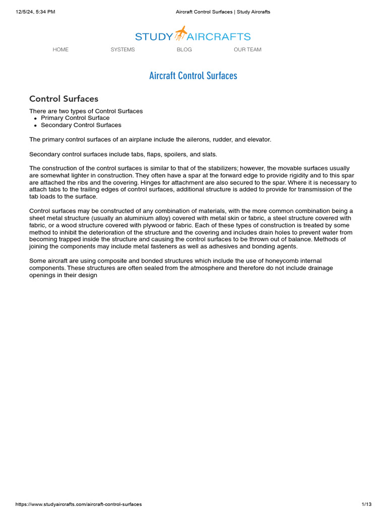 Aircraft Control Surfaces - Study Aircrafts | PDF | Flight Control Surfaces | Flap (Aeronautics)
