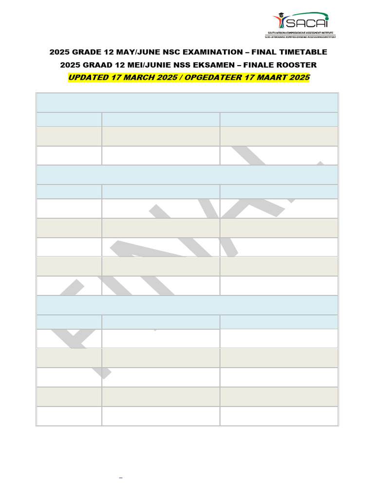 NSC May/June 2025 Exam Timetable | PDF | Student Assessment And ...