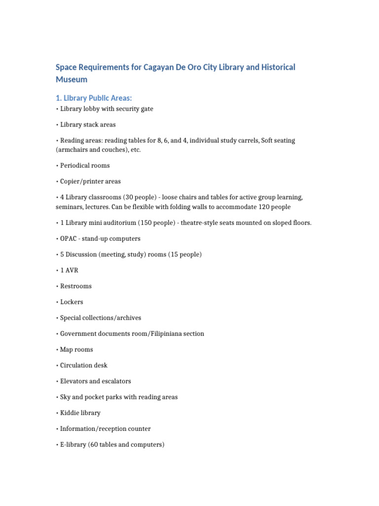Space Requirements CDO Library Museum | PDF