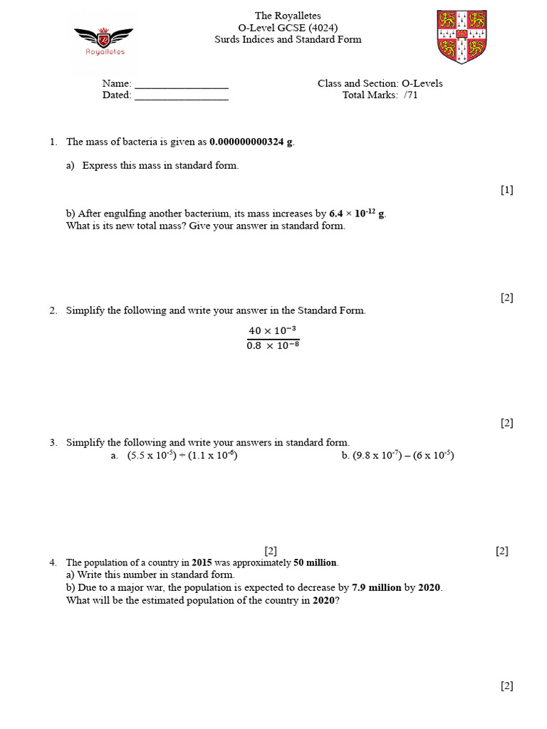 Surds and Standard Form and Indices 2 | PDF | Mathematics