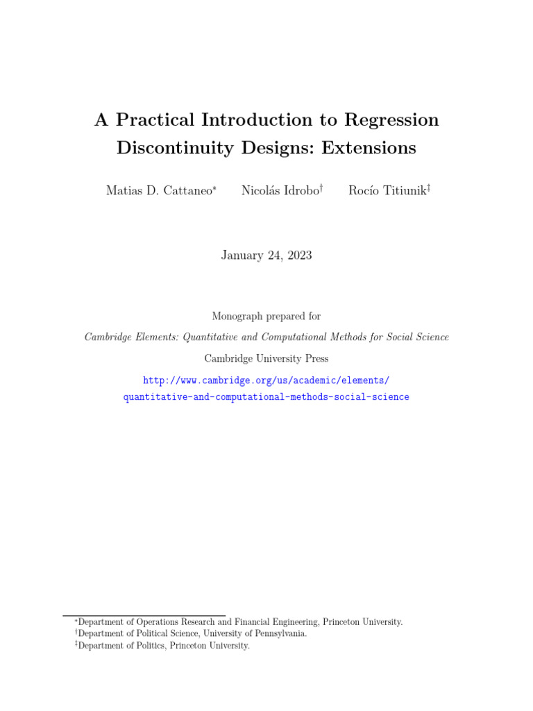 A Practical Introduction To Regression Discontinui | PDF | Statistical Theory | Mathematical And ...