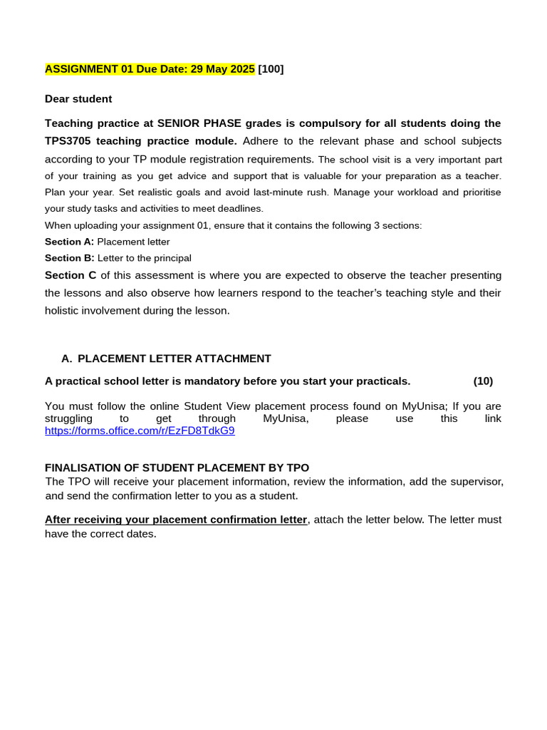 TPS3705 Assignment 1 Questions | PDF | Classroom | Learning