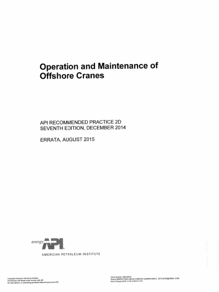 Api RP 2D Operation and Maintenance of Offshore Crane1 | PDF