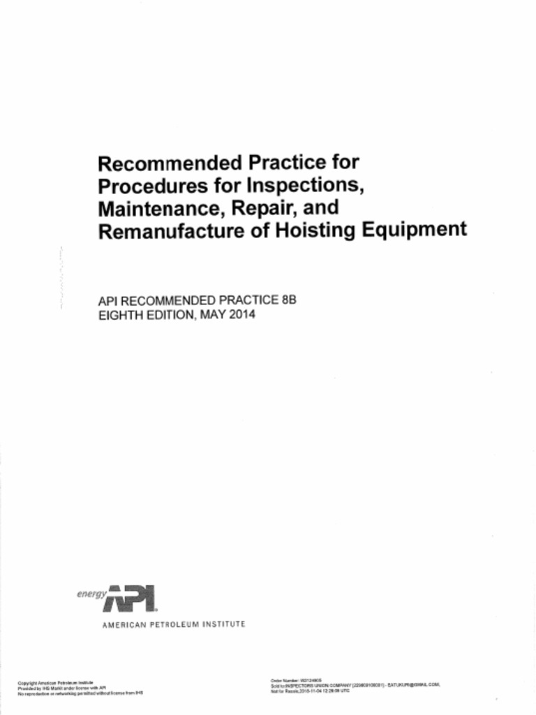 Api RP 8B Procedure For Inspection, Maintenance & Repair and ...