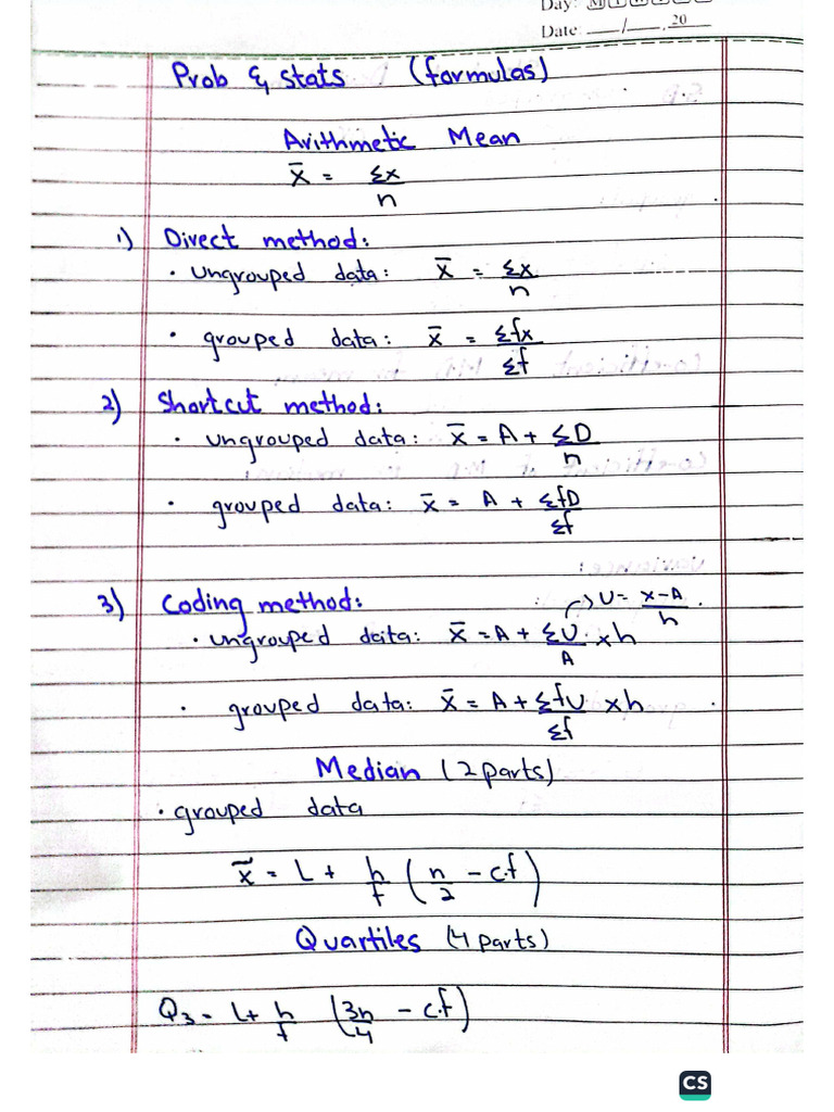 Prob and Stats Formulas | PDF