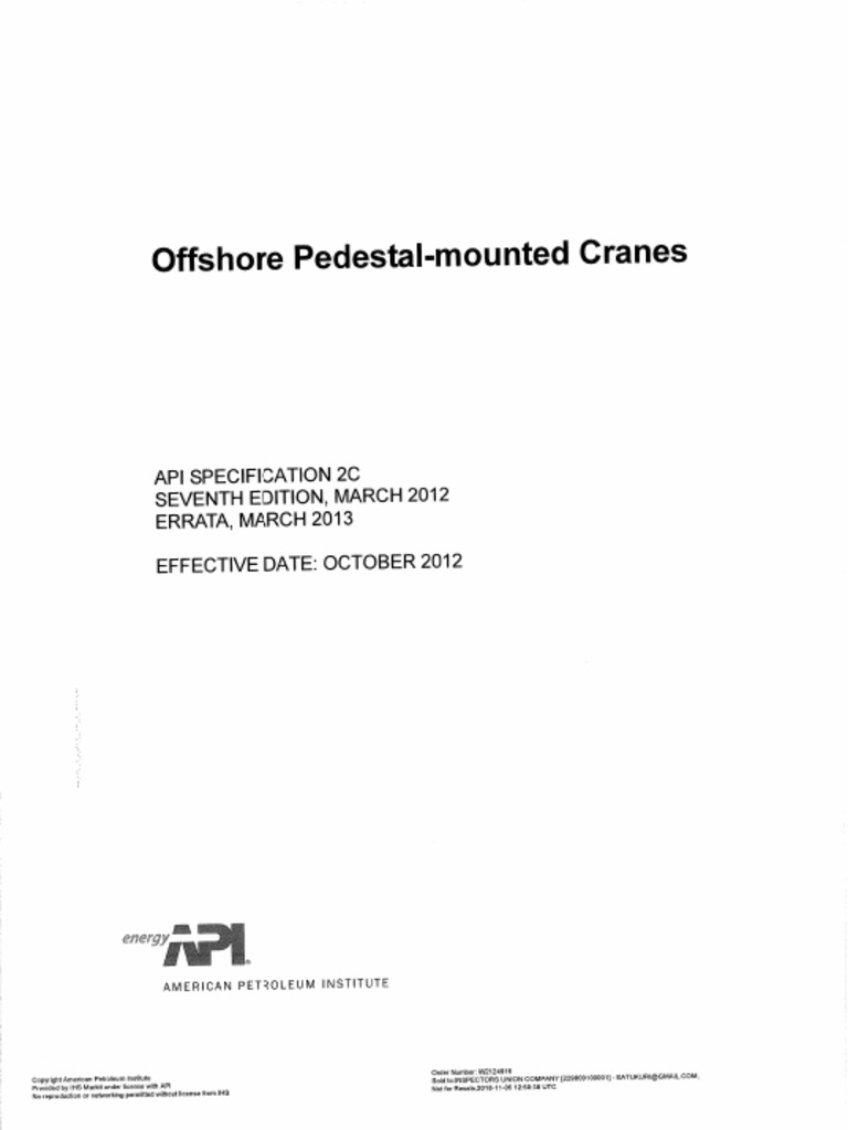 Api Spec. 2C Offshore Pedestal Mounted Crane | PDF