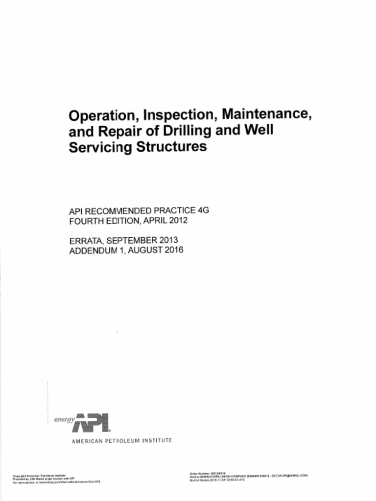 Api RP 4G Operation, Inspection, Maintenance and Repair of Drilling and ...