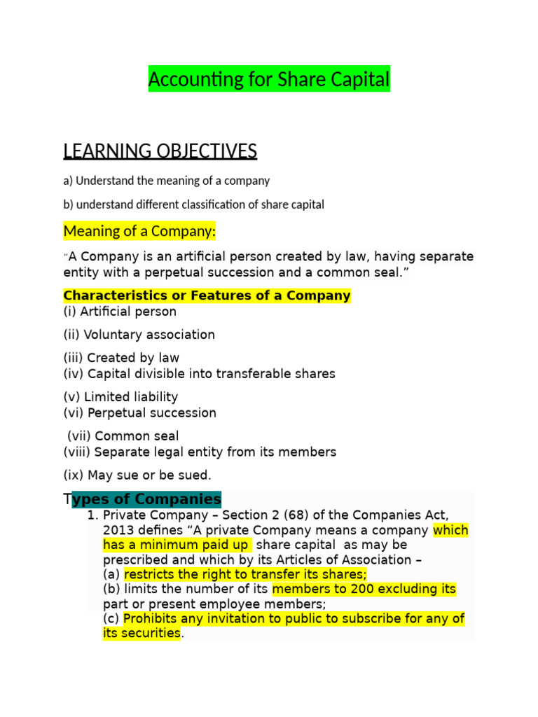 Accounting For Share Capital | PDF | Stocks | Option (Finance)