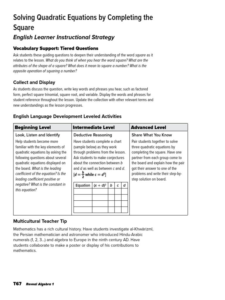 Language Development Handbook (Teacher Edition) - Solving Quadratic ...