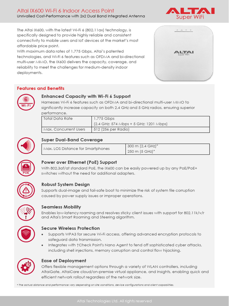 Altai IX600 Datasheet EN 240413 | PDF | Ieee 802.11 | Wi Fi