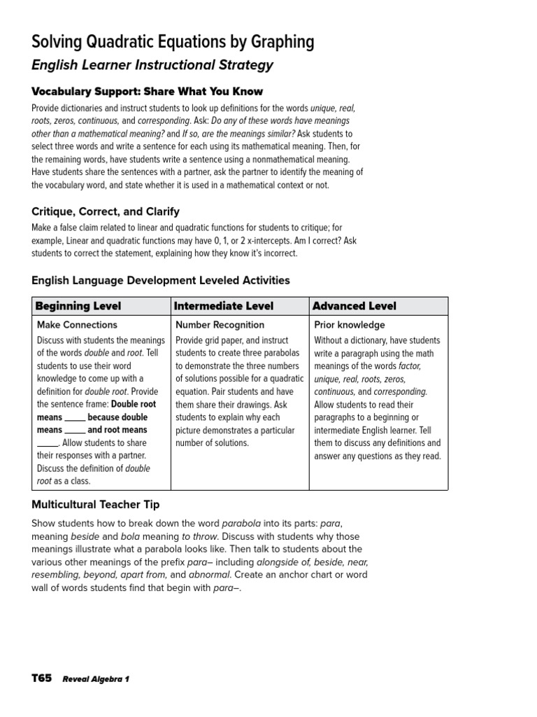 Language Development Handbook (Teacher Edition) - Solving Quadratic ...