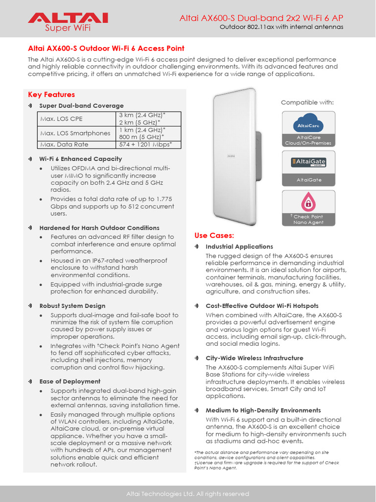 Altai AX600 S Catalog Eng 231108 | PDF | Wi Fi | Ieee 802.11