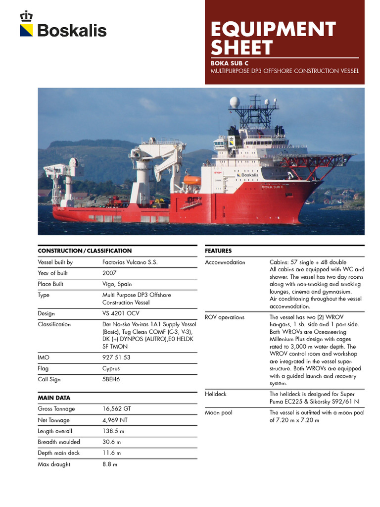 BOKA SUB C Offshore Construction Vessel | PDF