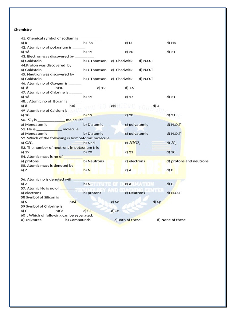Chemistry Quiz: Atomic Structure Basics | PDF
