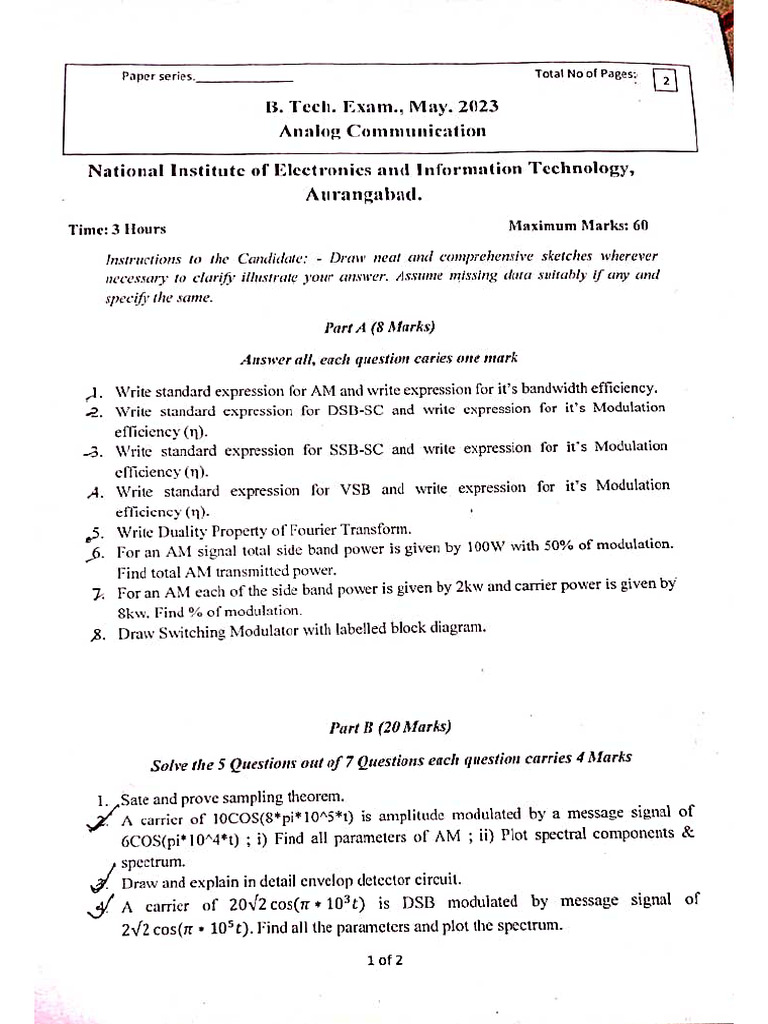 Analog Communication Past Paper | PDF