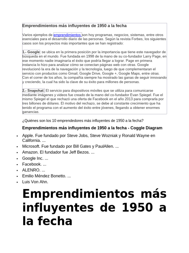 Emprendimientos Más Influyentes de 1950 A La Fecha | PDF | Apple Inc ...