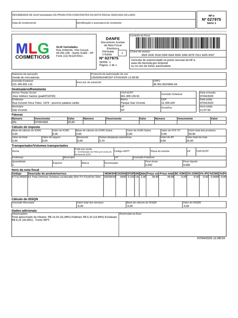 Nota Fiscal Eletrônica - GLM Variedades | PDF | Recibo | Business