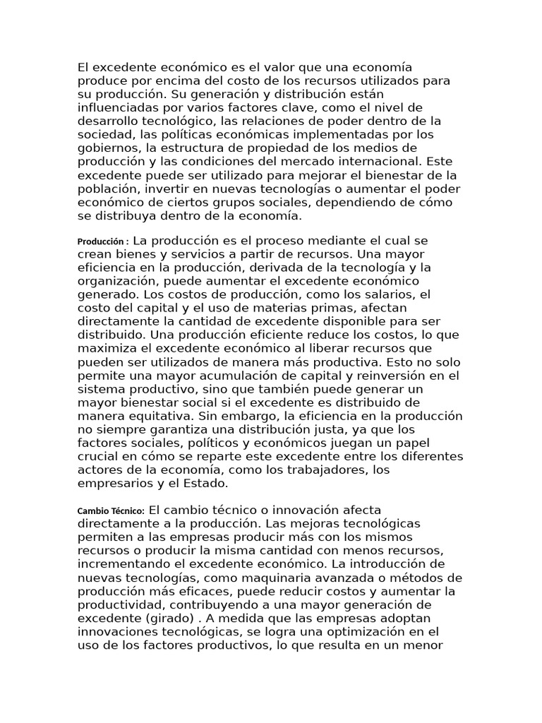 Excedente Económico y su Distribución | PDF | Excedente económico ...