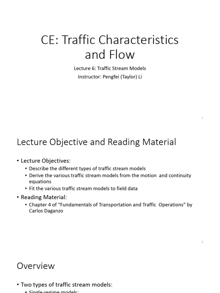 Lecture 6 Traffic Stream Models | PDF | Mechanics | Mechanical Engineering