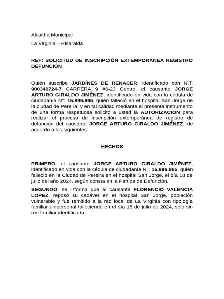 Defuncion Funeraria | PDF