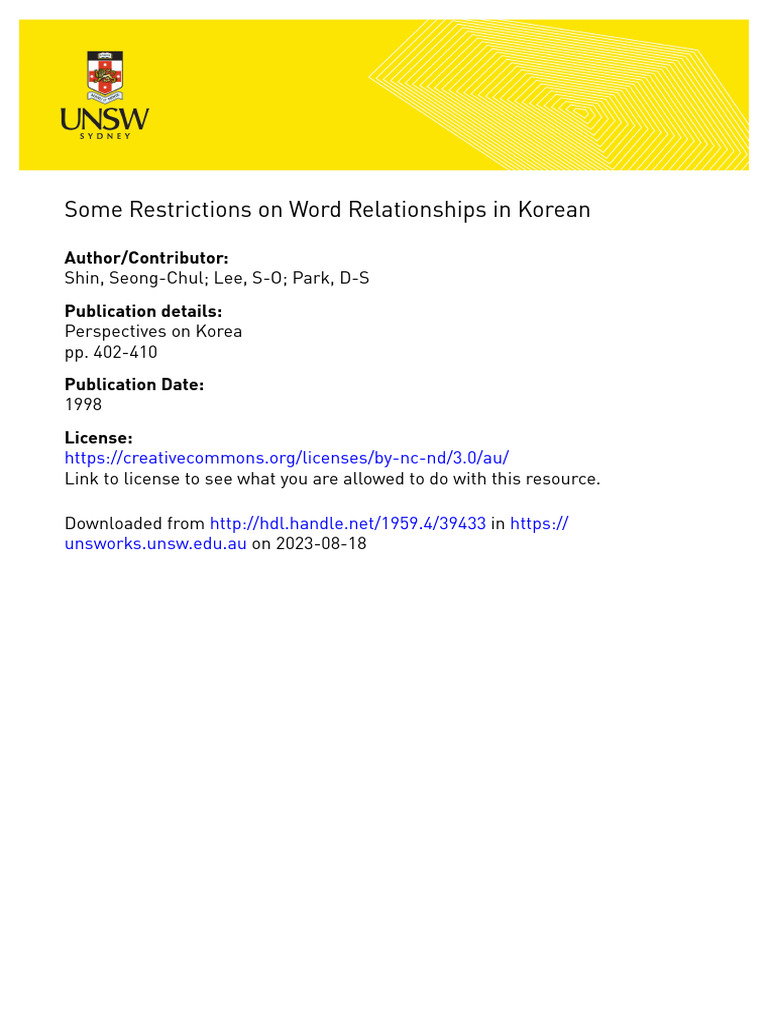 Some Restrictions On Word Relationships in Korean | PDF | Semantics ...
