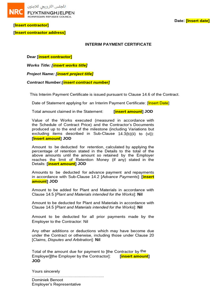 Interim Payment Certificate | PDF