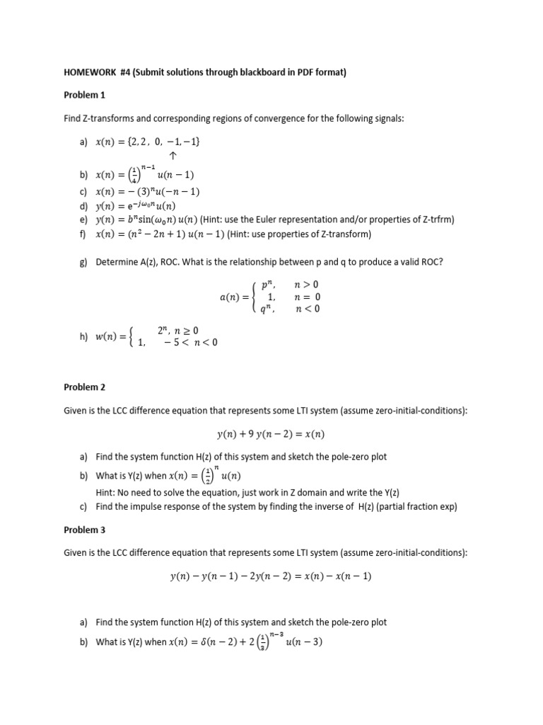 Z-Transform Homework Problems | PDF | Functions And Mappings | Calculus