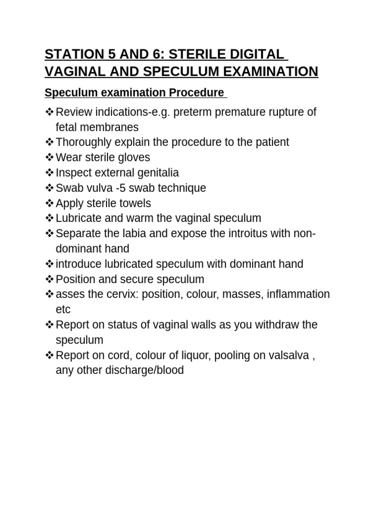Sterile Speculum Examination Procedure | PDF
