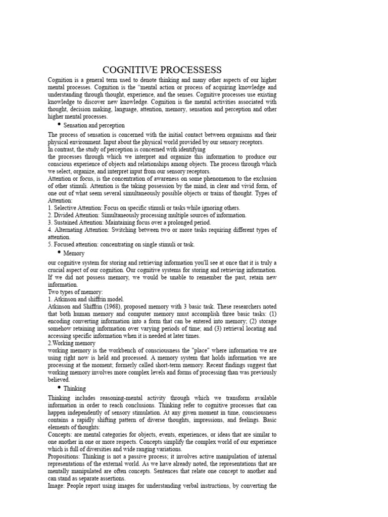 Cognitive Processess | PDF | Attention | Thought
