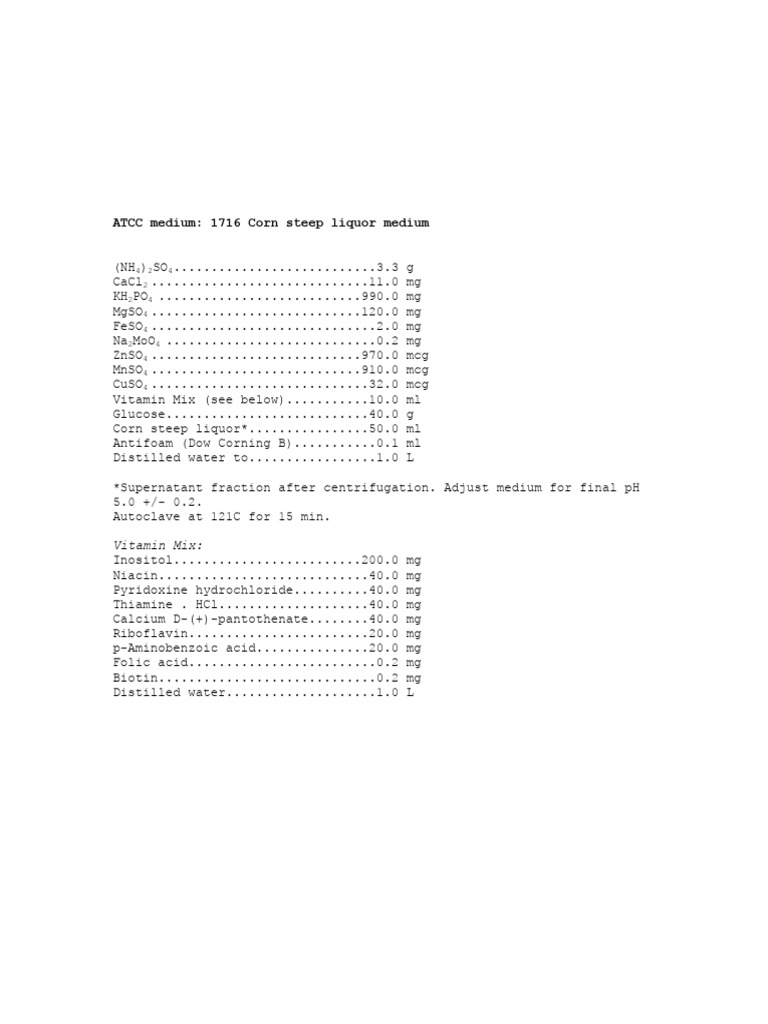 ATCC Medium 1716 | PDF