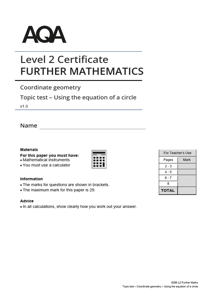 AQA TT - Equation of Circle QP | PDF | Circle | Equations