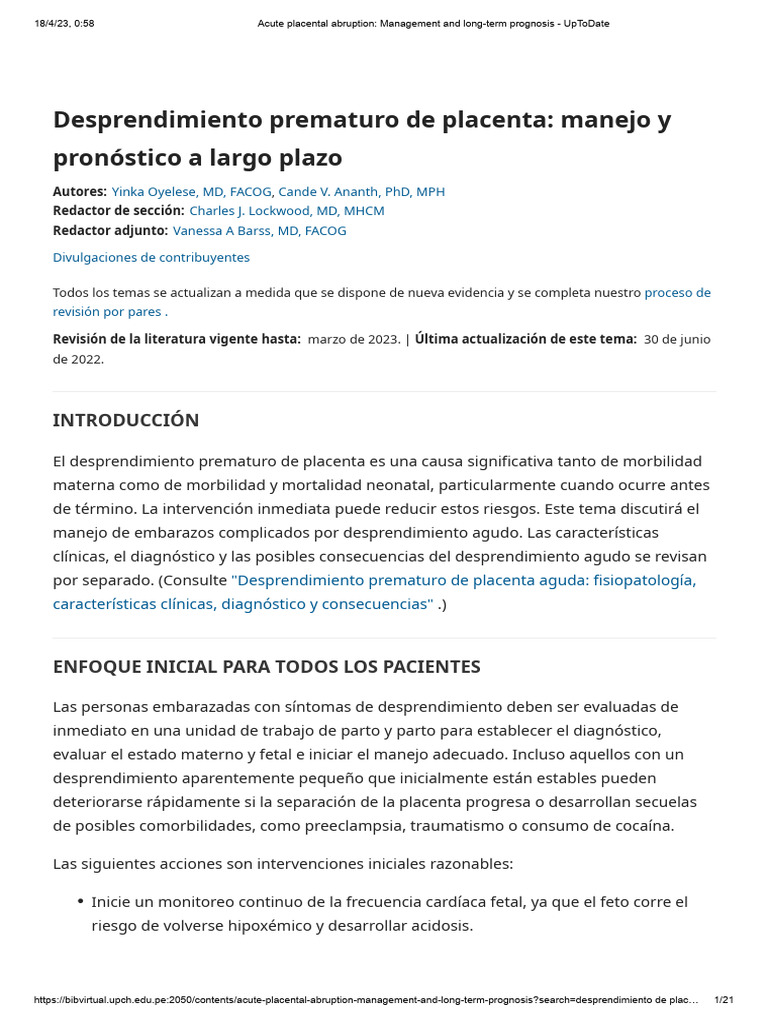Desprendimiento Articulo 2 | PDF | Parto | Sangre