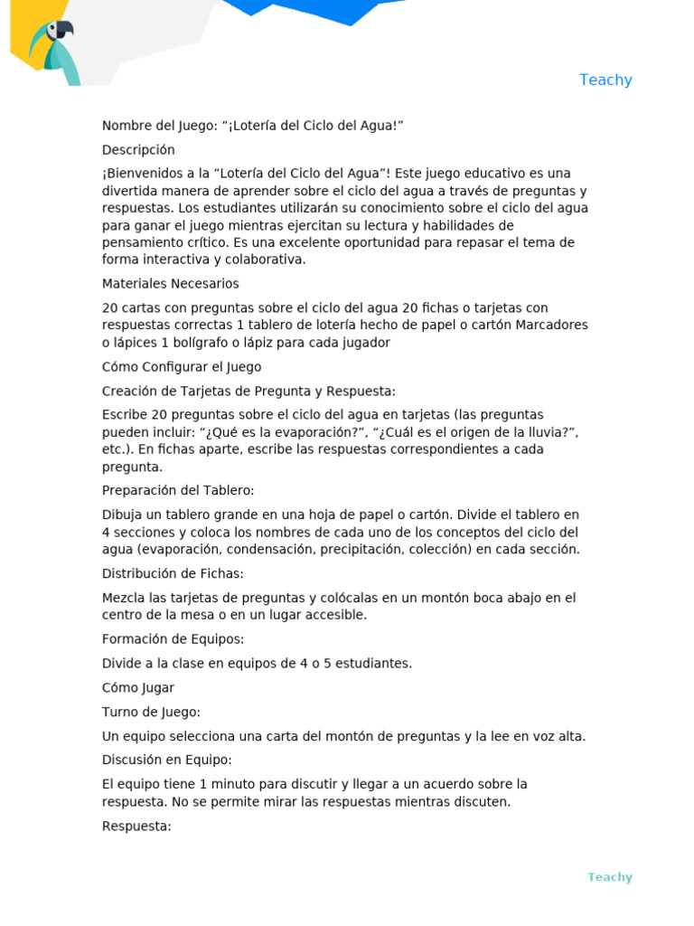 Juegos Educativos 4 4 2025 Pdf Agua El Ciclo Del Agua