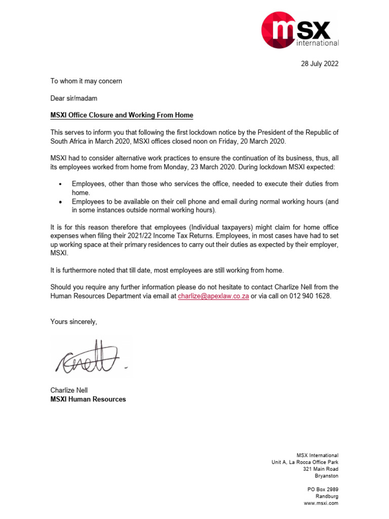 Letter of Closure of MSXI For Tax Purposes | PDF