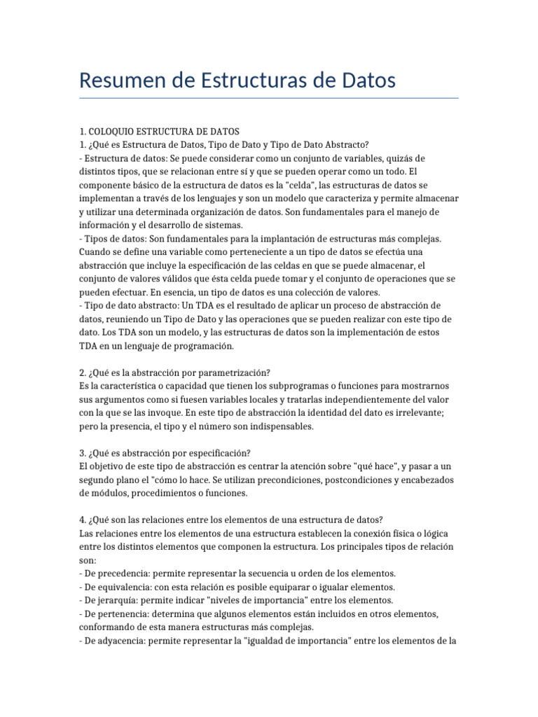 Estructuras de Datos: Conceptos Clave y Tipos | PDF | Cola (tipo de datos abstractos) | Objeto ...