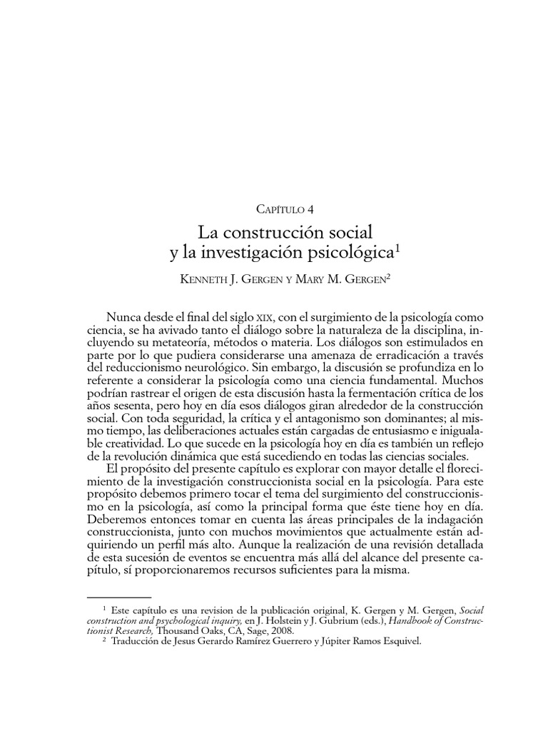 Gergen Construcción Social y La Investigación, en Anastasio Ovejero y ...