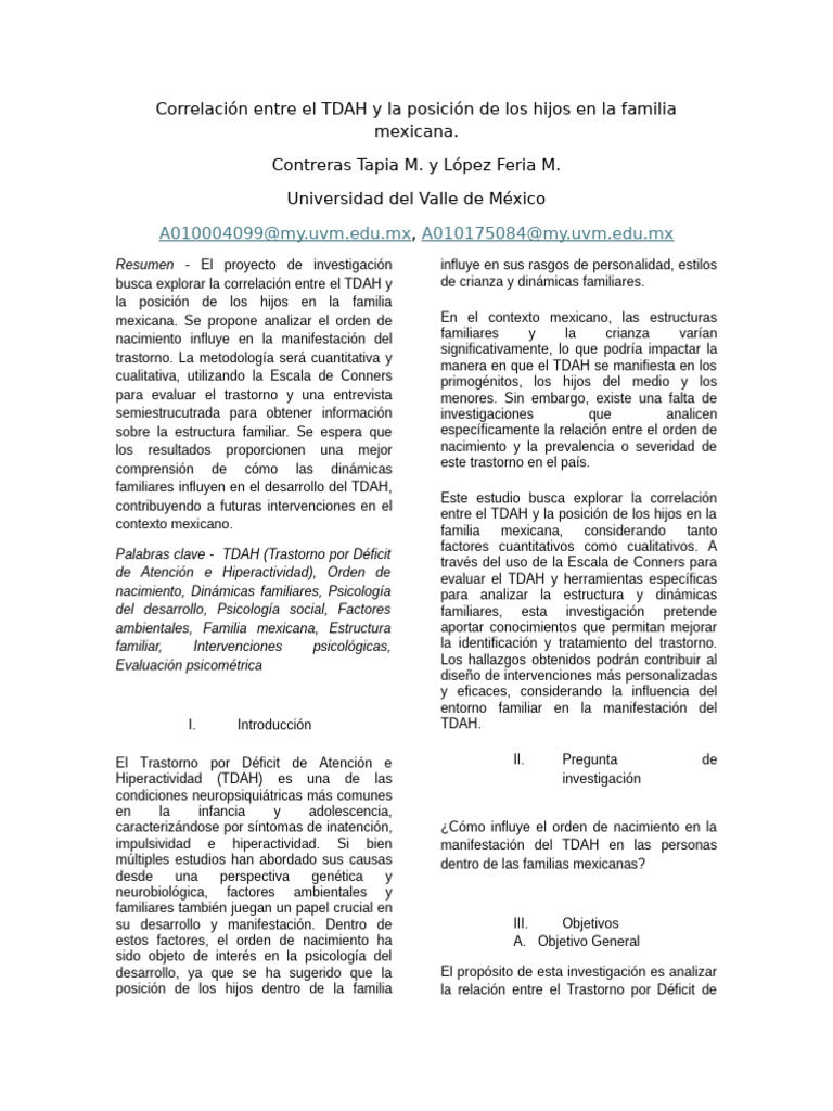 TDAH y Orden de Nacimiento en México | PDF | Desorden hiperactivo y ...