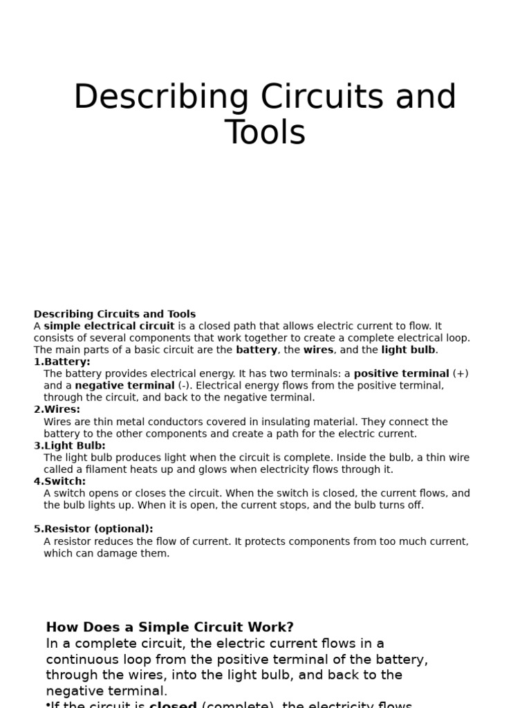 Describing Circuits and Tools | PDF | Series And Parallel Circuits | Switch