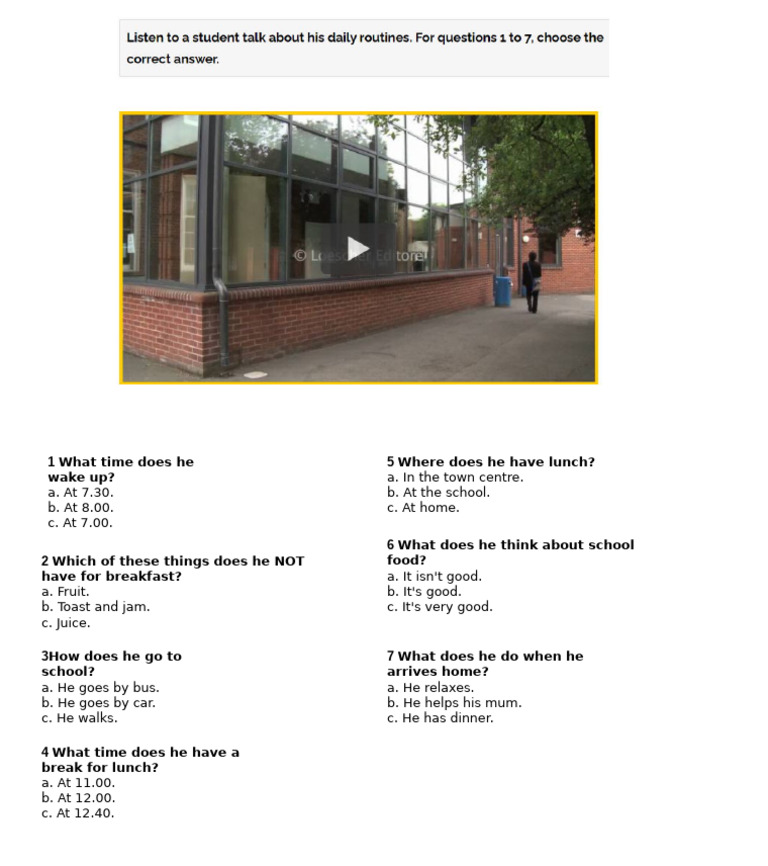 A1 Listening Test: Daily Routines | PDF