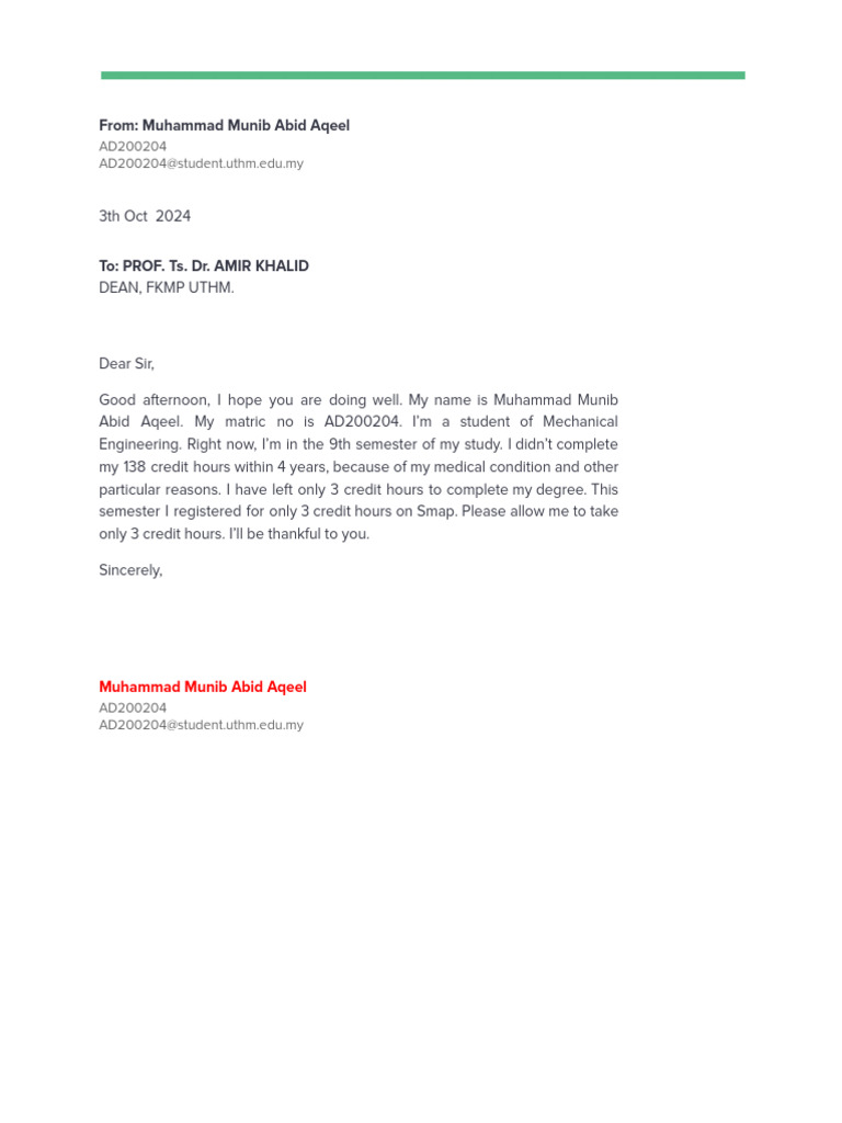 formal letter to dean (1) | PDF